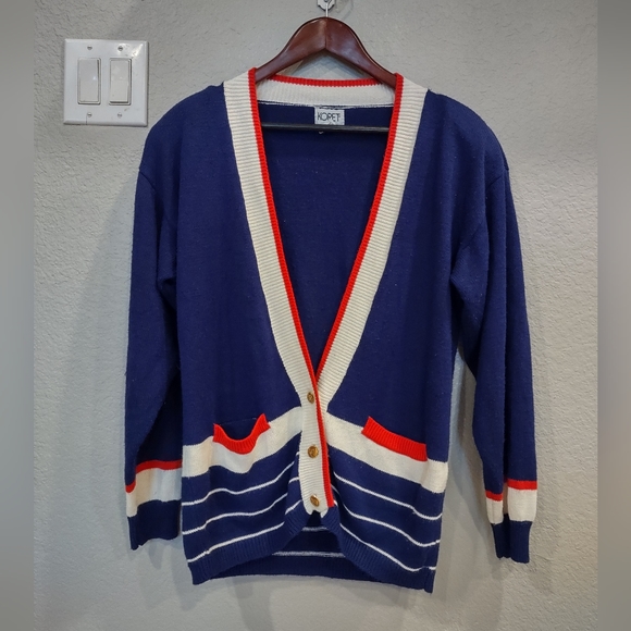 Sweaters | Vintage Koret Nautical Tennis Croquet Deep V Cardigan With ...